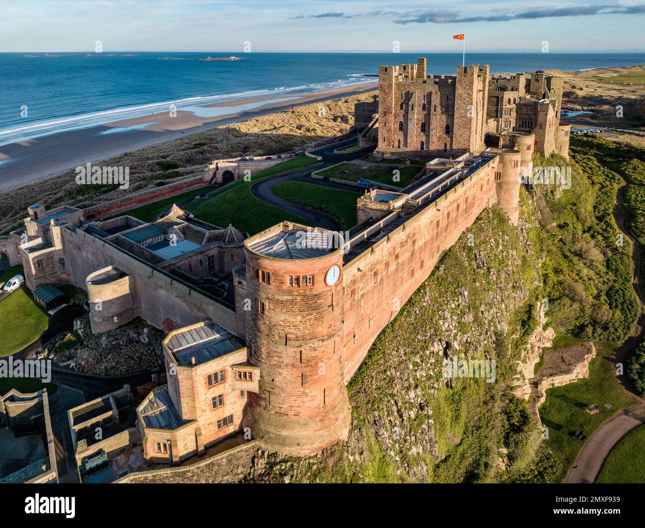 Bamburgh Castle in Northumberland on the northeast coast of England ...