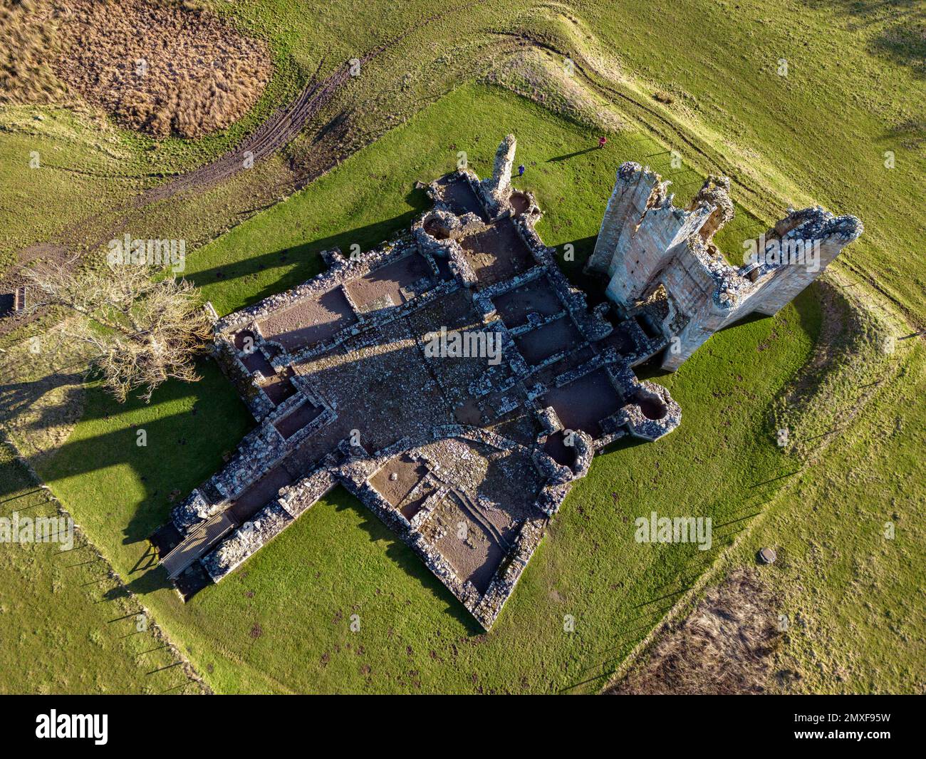Aerial view of Edlingham Castle near Alnwick in Northumberland ...