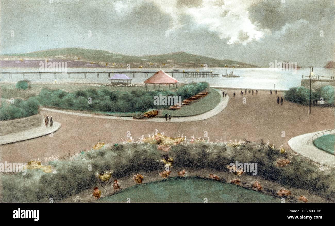 A coloured reproduction of the Pier & Green, Paignton, Devon UK scanned ...