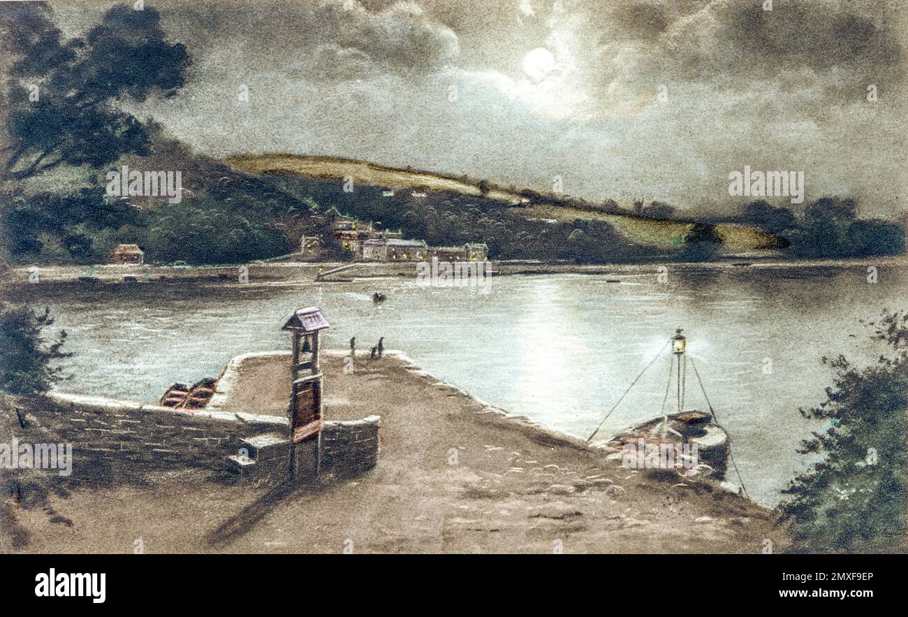 A coloured reproduction of Greenaway Ferry, River Dart, Devon UK scanned at high resolution from ...