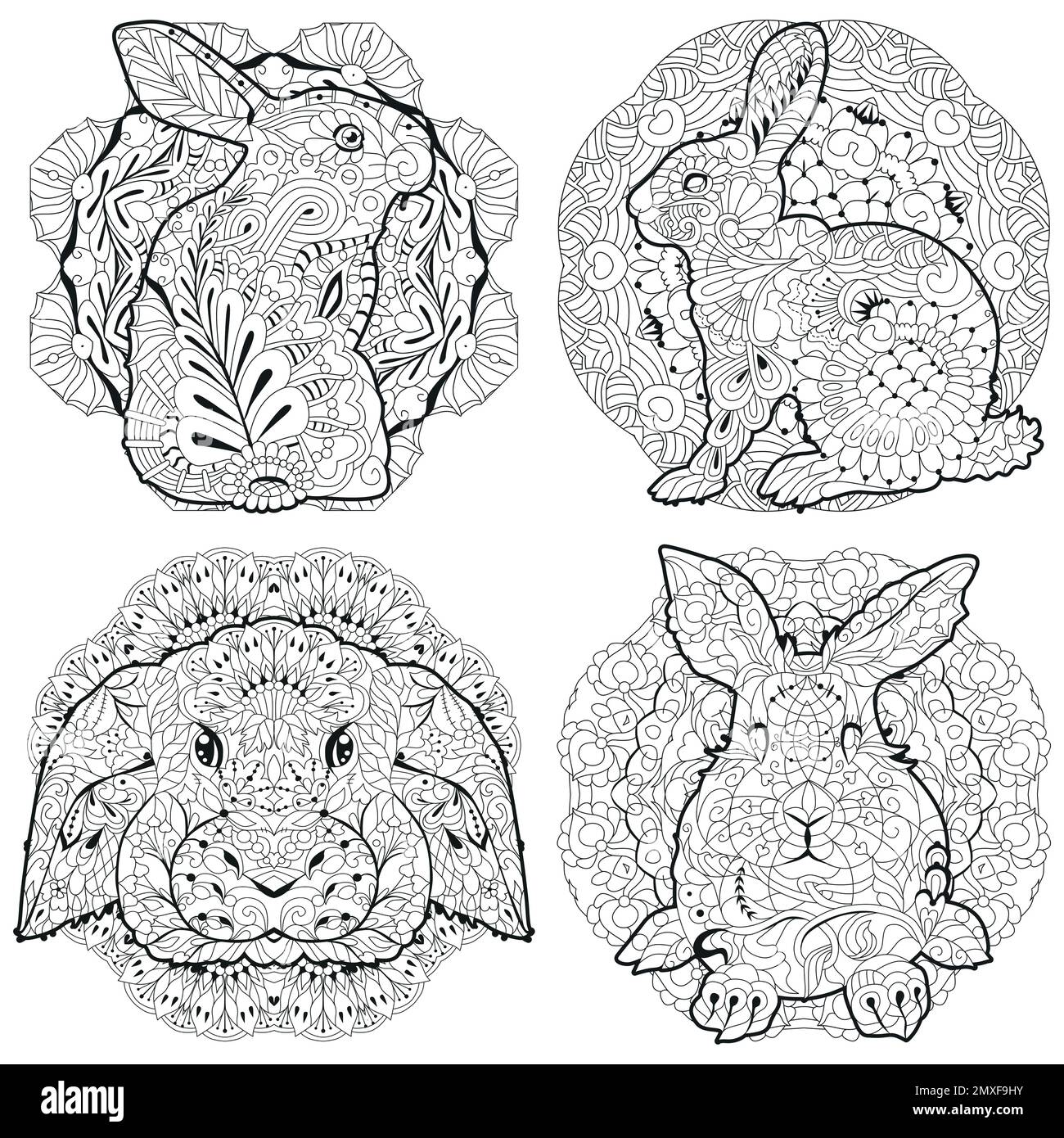 Set of spring rabbit on mandala. Easter background with creative cute ...