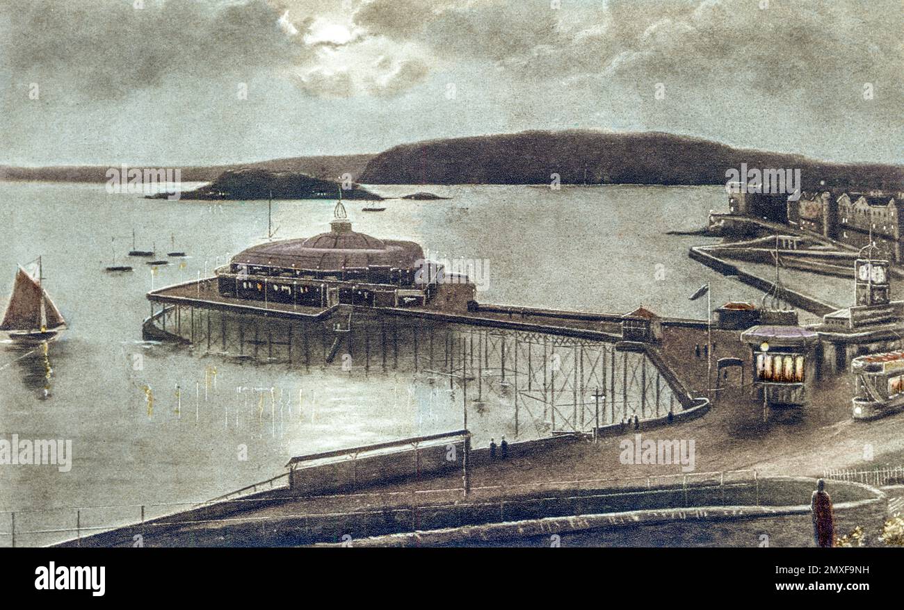 A coloured reproduction of The Pier and Drake's Island, Plymouth, Devon ...