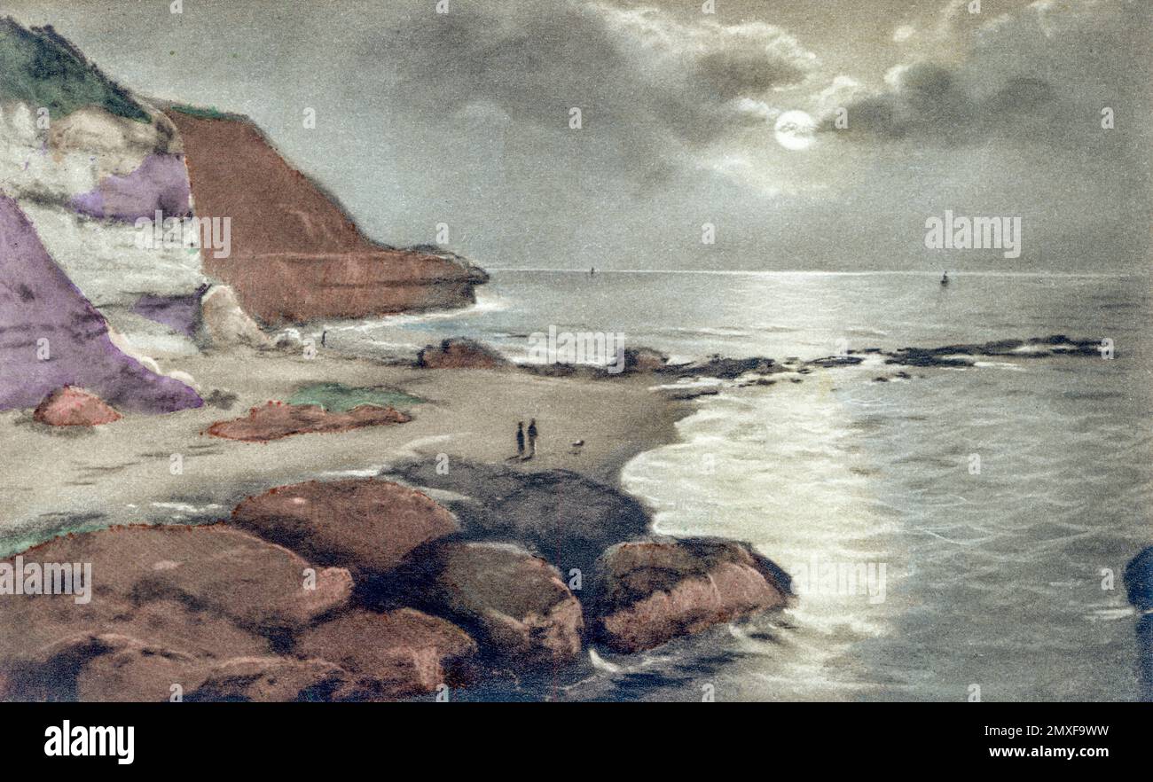 A coloured reproduction of Orcombe Point, Exmouth, Devon UK scanned at ...