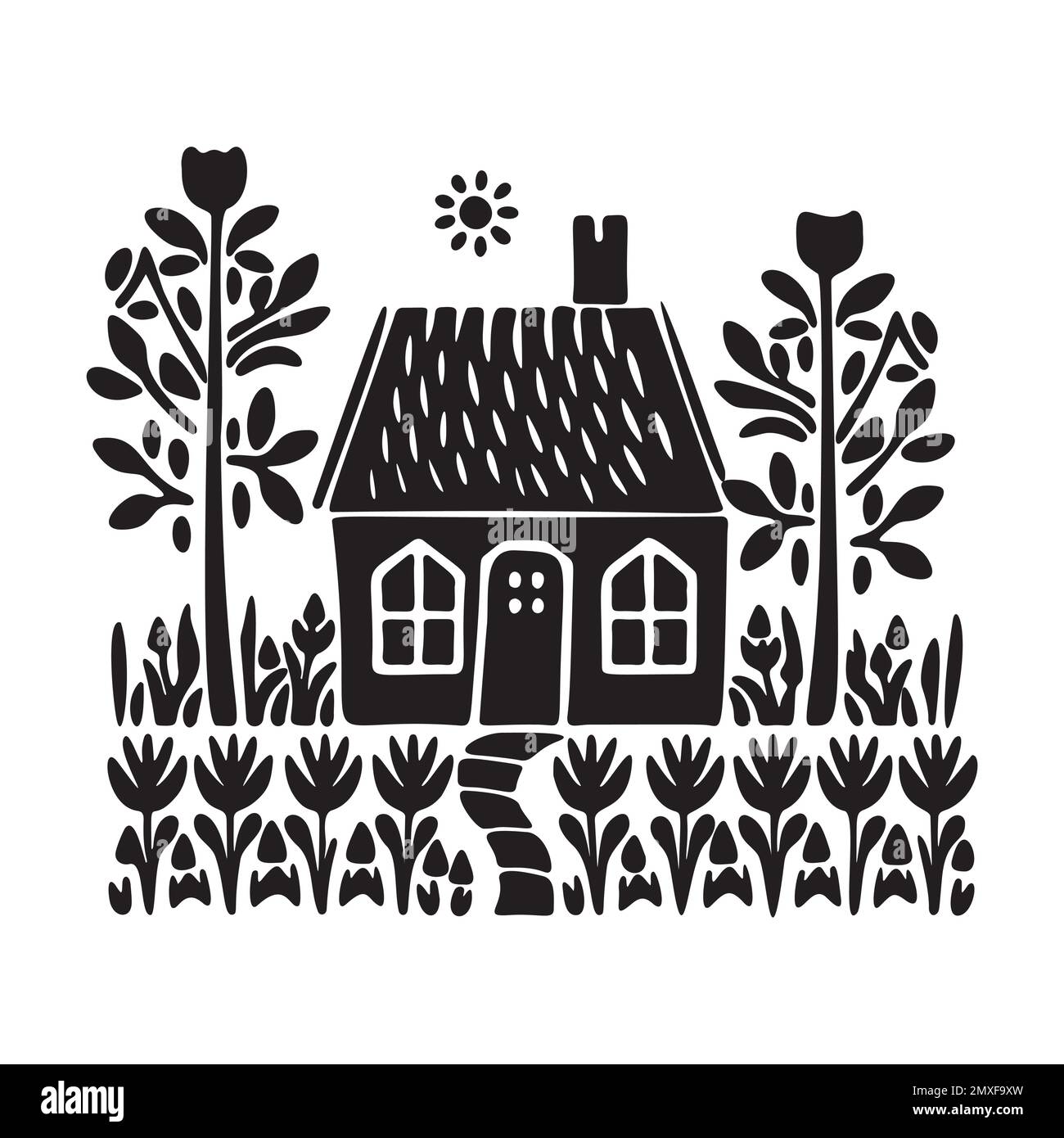 Cute rustic cottage motif in homestead vintage style. Vector ...