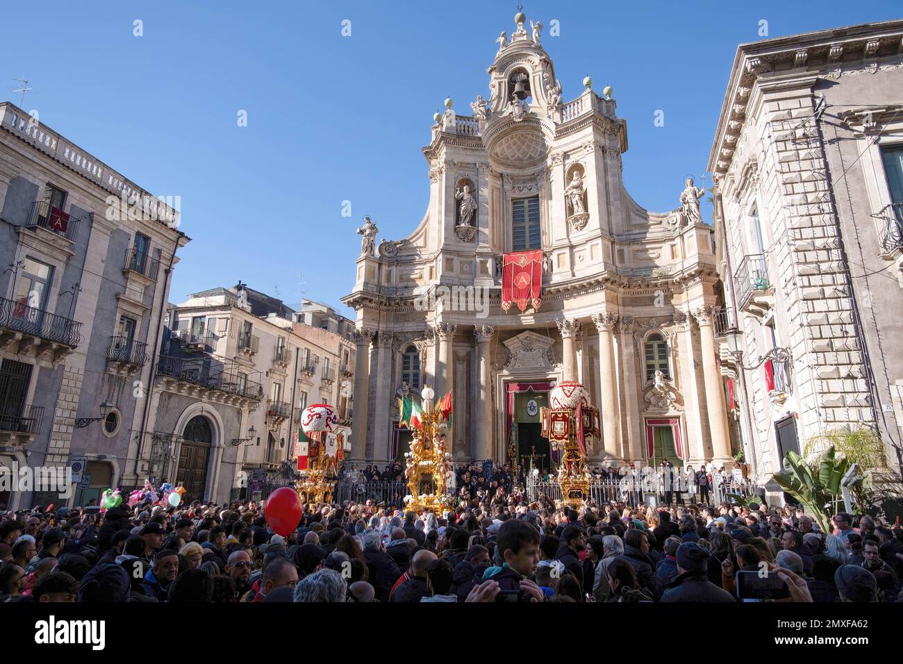 Catania, Italy. 03rd Feb, 2023. Three traditional Candeloras seen ...
