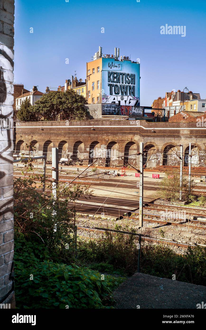 'Welcome to Kentish Town'. View of the railway ,Kentish Town, London ...