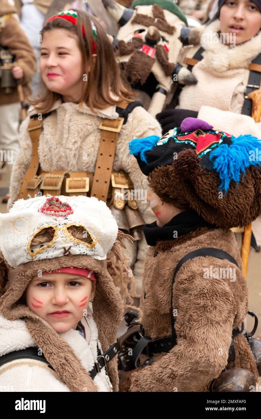 Children in animal skin costumes at the Surva International Masquerade ...