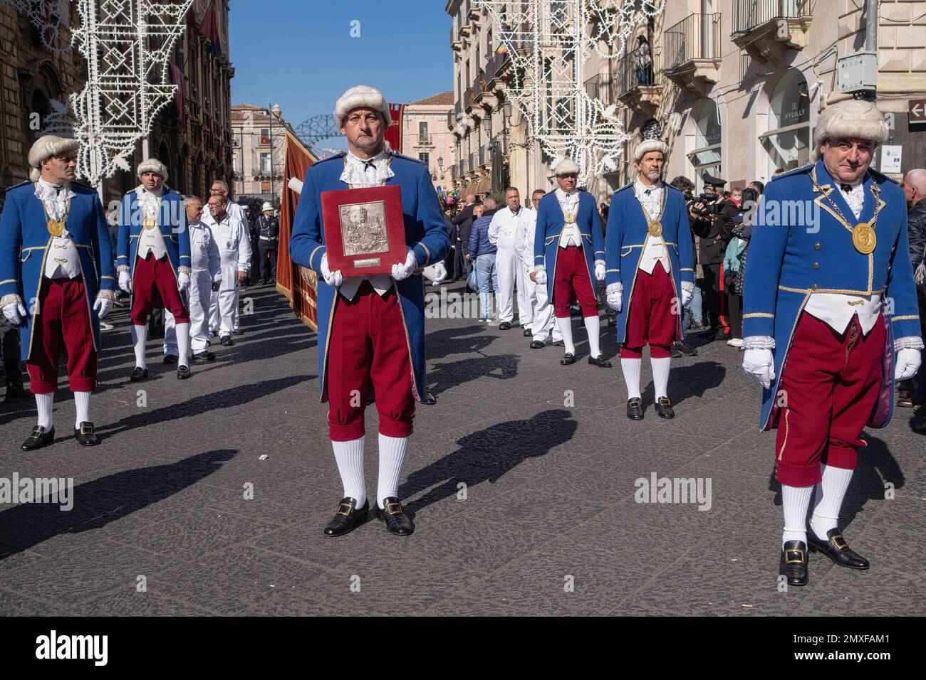 Guardians march through the main street of Catania. Festival of Saint ...
