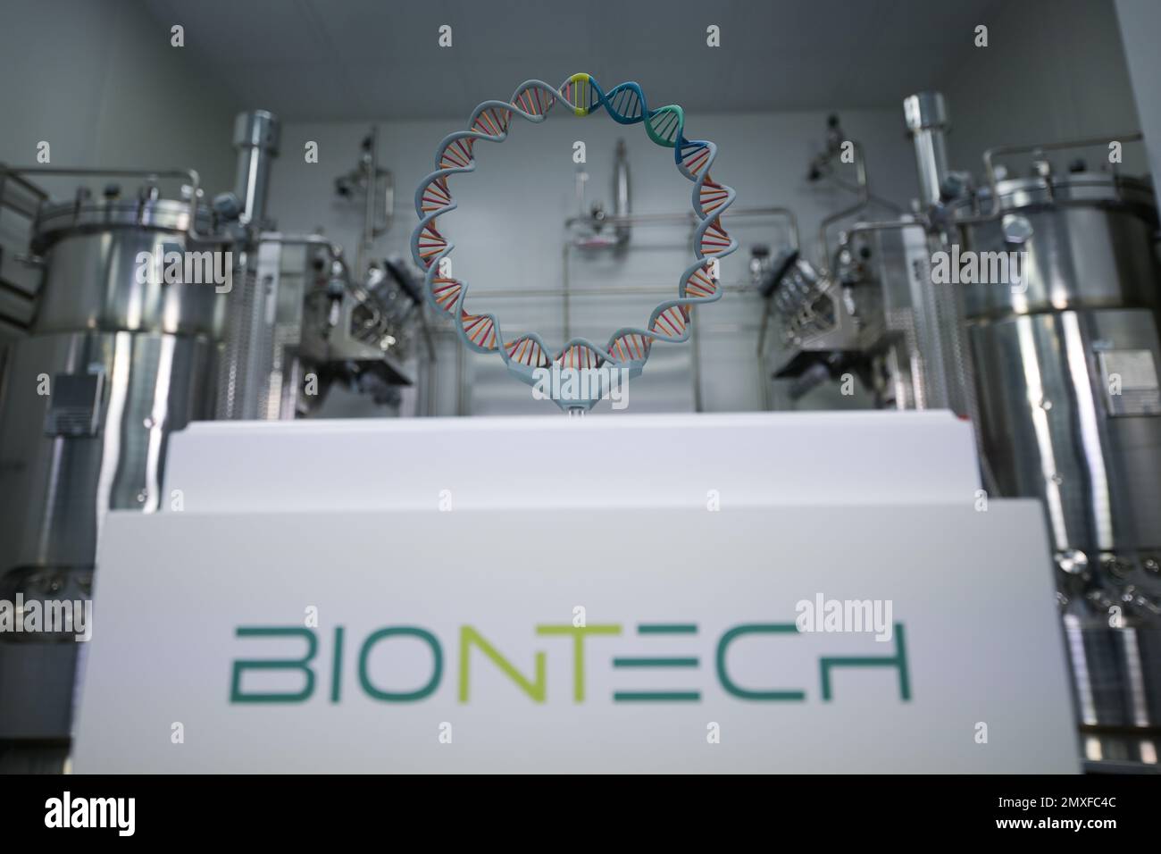 Marburg, Germany. 02nd Feb, 2023. A plasmid model stands on a pedestal ...
