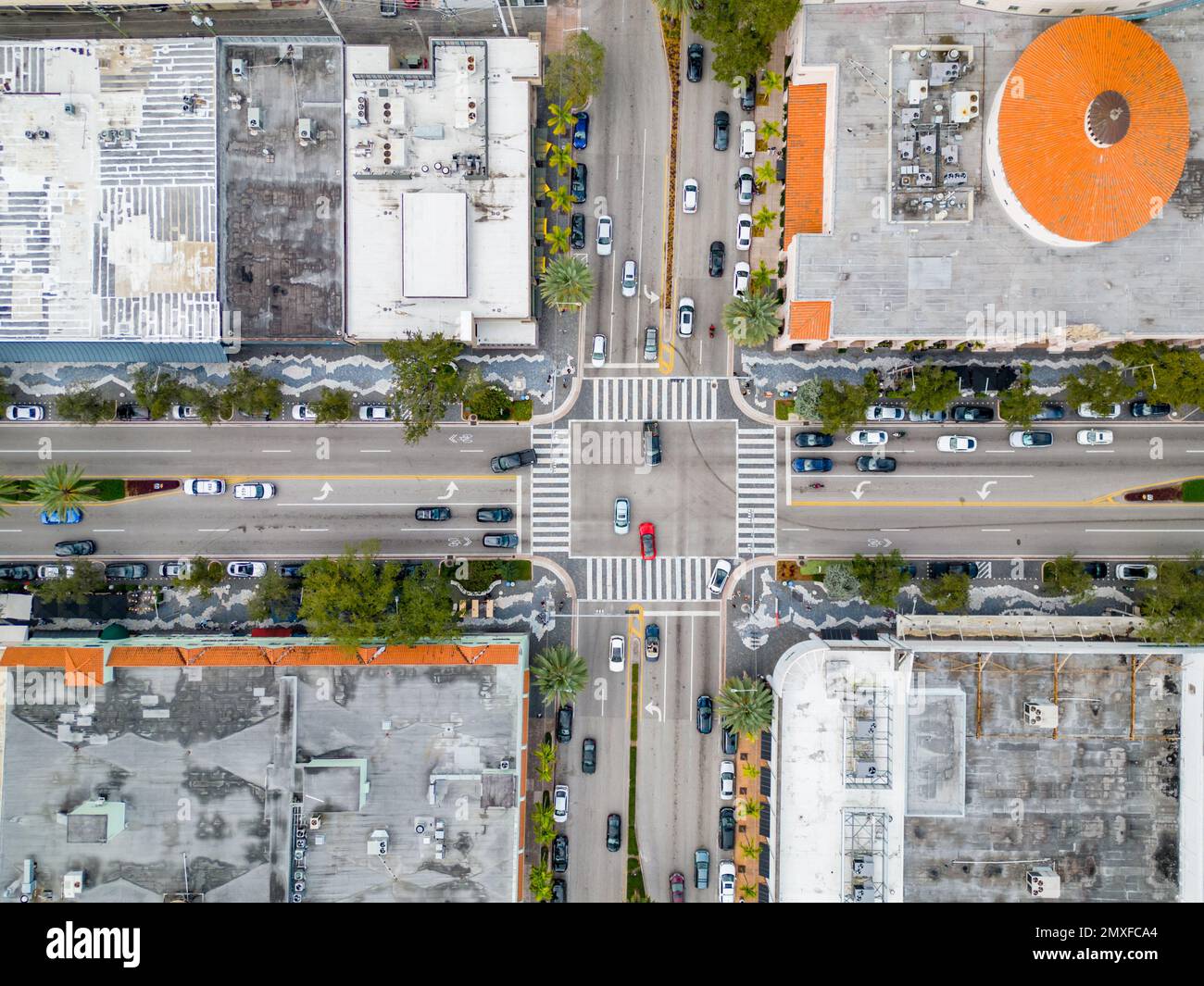 Aerial overhead photo Coral Gables Miami Miracle Mile Stock Photo - Alamy