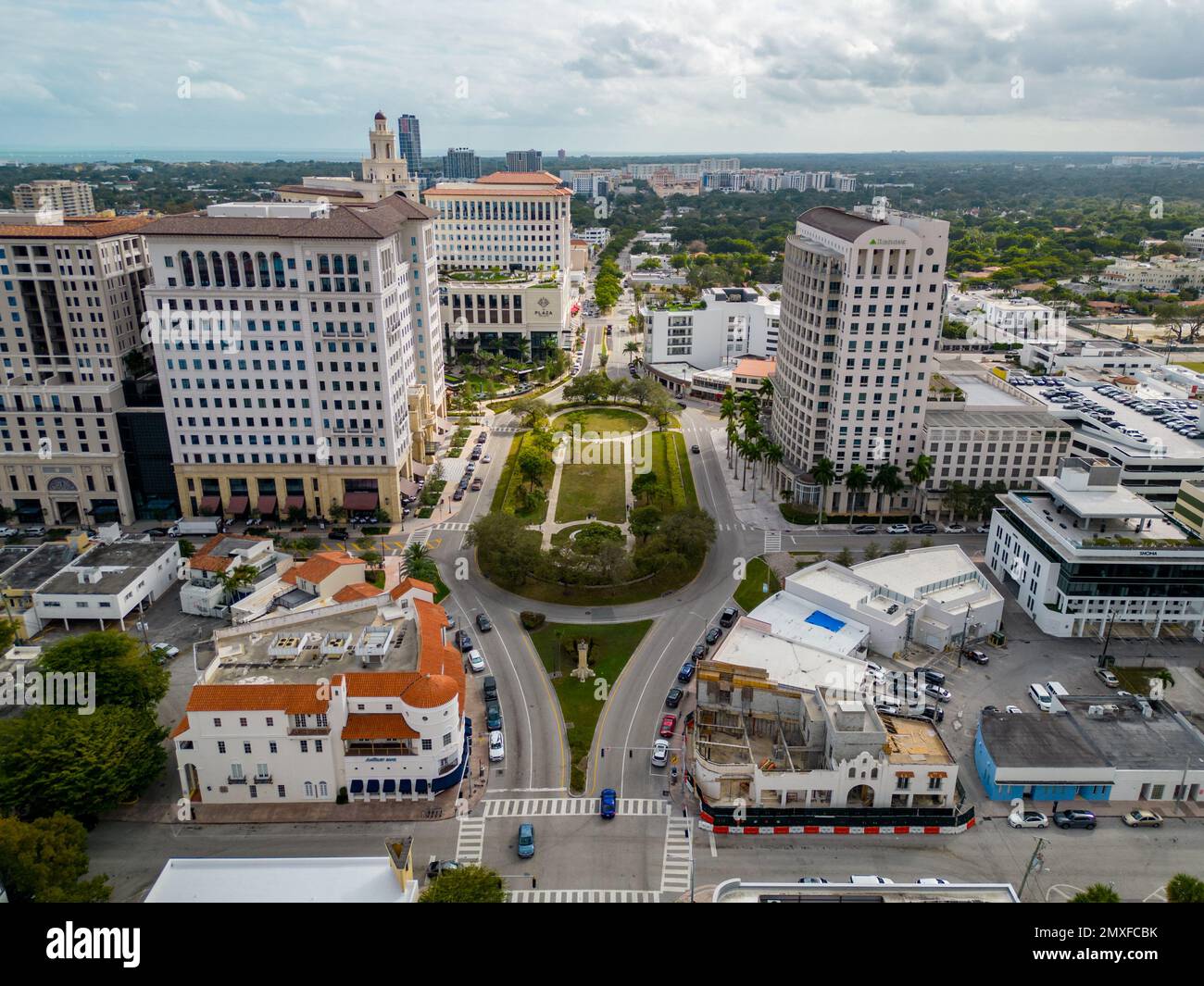 Aerial photo Ponce Circle Park Coral Gables Miami FL Stock Photo - Alamy