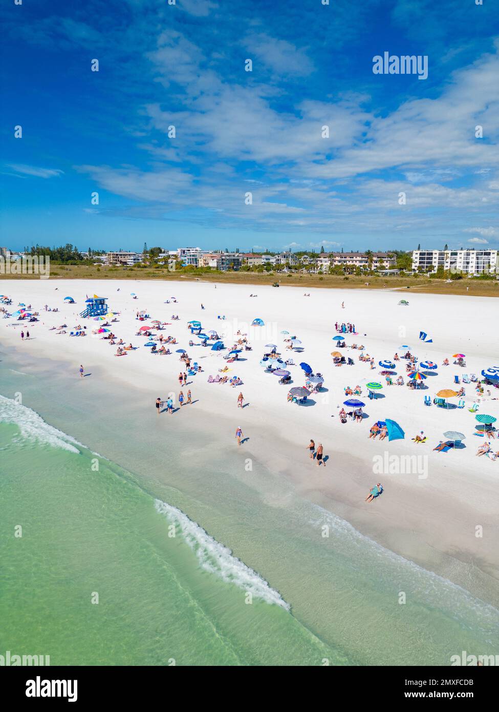 Siesta Key, FL, USA - January 30, 2023: Aerial photo closeup tourists ...
