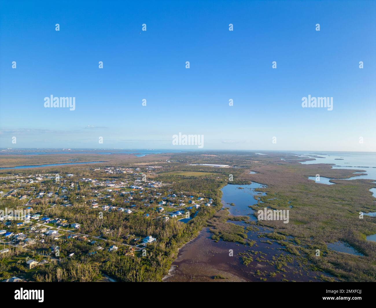 Aerial photo of Pine Island after Hurricane Ian Stock Photo - Alamy