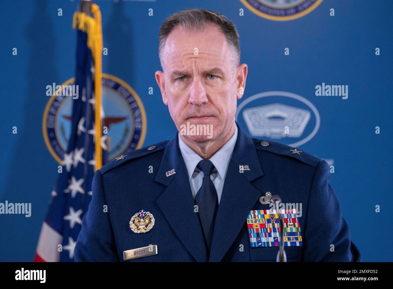 Pentagon spokesman U.S. Air Force Brig. Gen. Patrick Ryder speaks during a media briefing at the ...