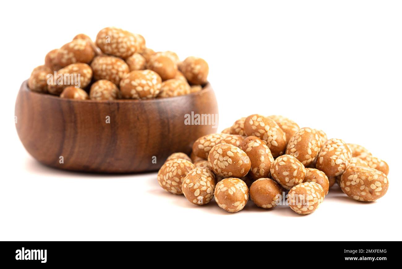 Crunchy Sesame Peanuts with Soy Sauce Isolatd on a White Background ...