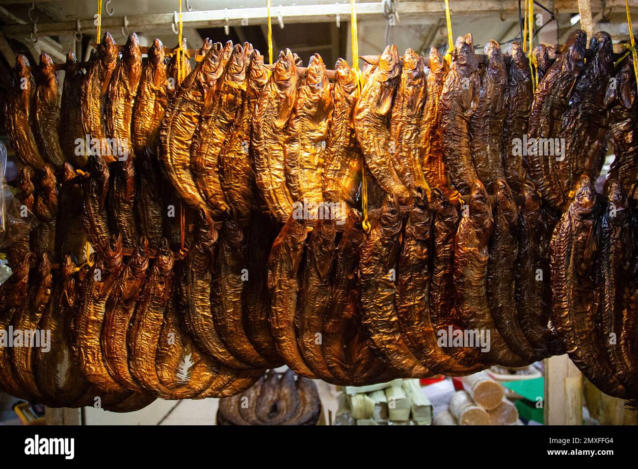 Dried Fish Hangs Inside the Central Market in Cambdia Stock Photo - Alamy