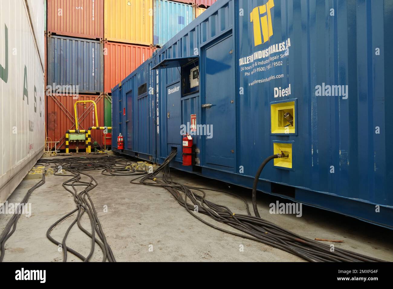 Blue power pack with cables or portable generator for supply of ...