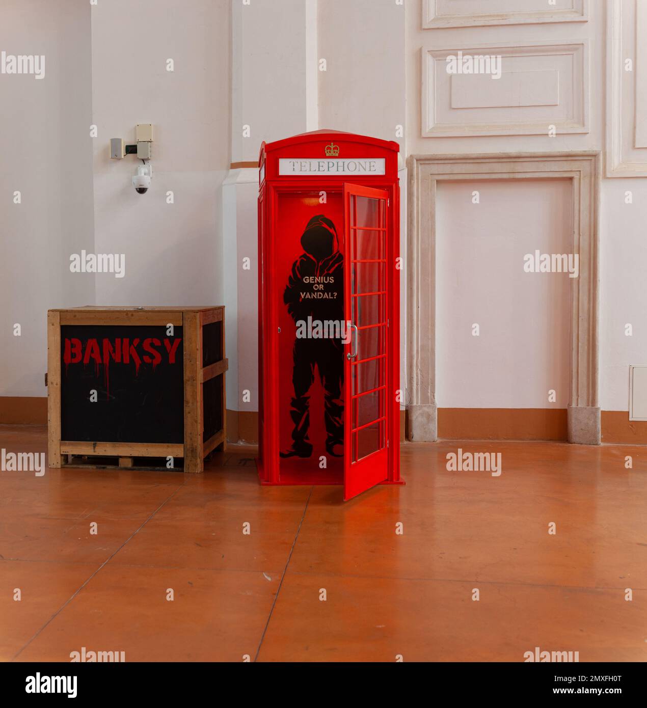 Trieste, Italy - January 21, 2023: Phone Booth in the Bansky Exposition ...
