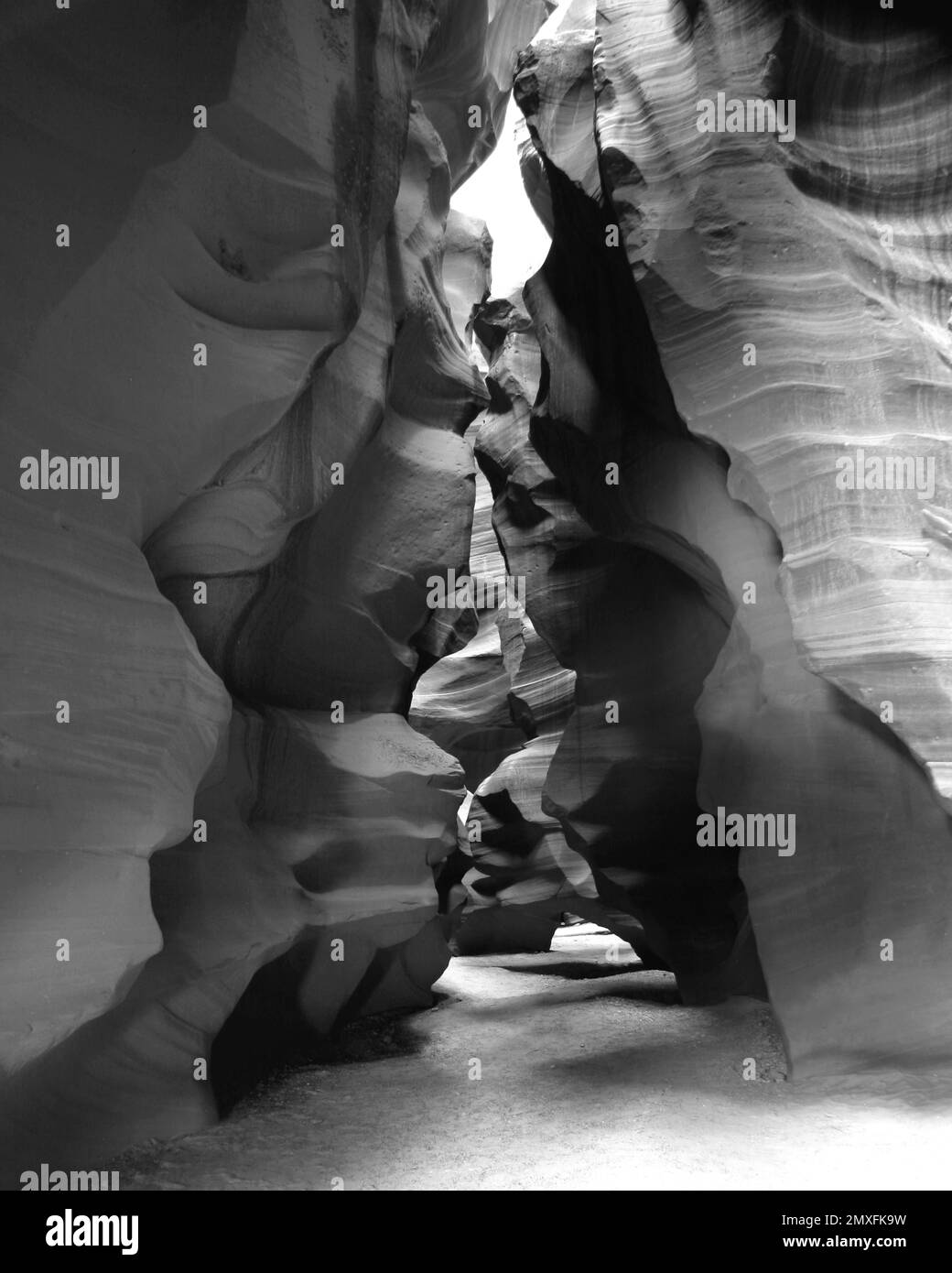 A vertical grayscale view of Antelope Canyon in Lechee, Arizona Stock ...