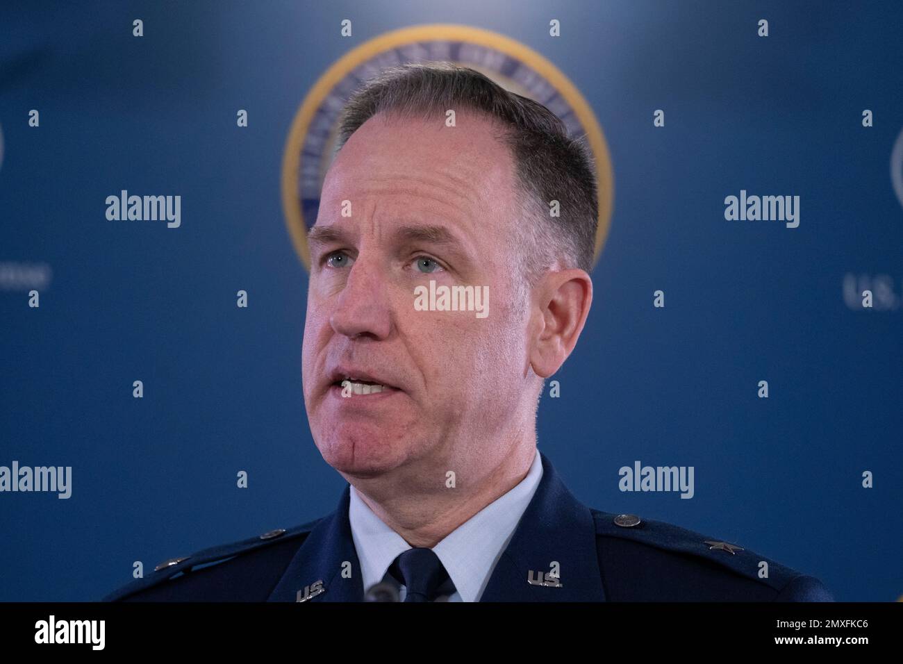 Pentagon spokesman U.S. Air Force Brig. Gen. Patrick Ryder speaks during a media briefing at the ...
