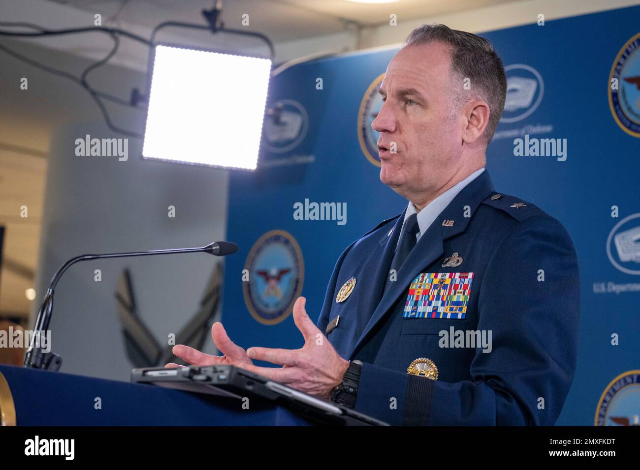 Pentagon spokesman U.S. Air Force Brig. Gen. Patrick Ryder speaks during a media briefing at the ...