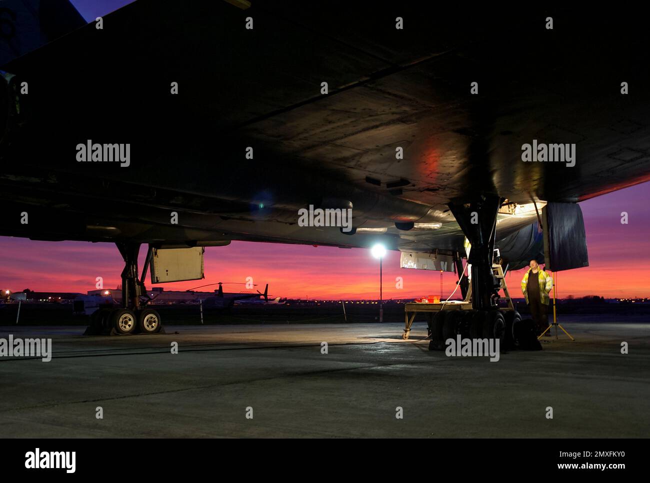 A volunteer working on preserved ex RAF Cold War Avro Vulcan B2 nuclear ...