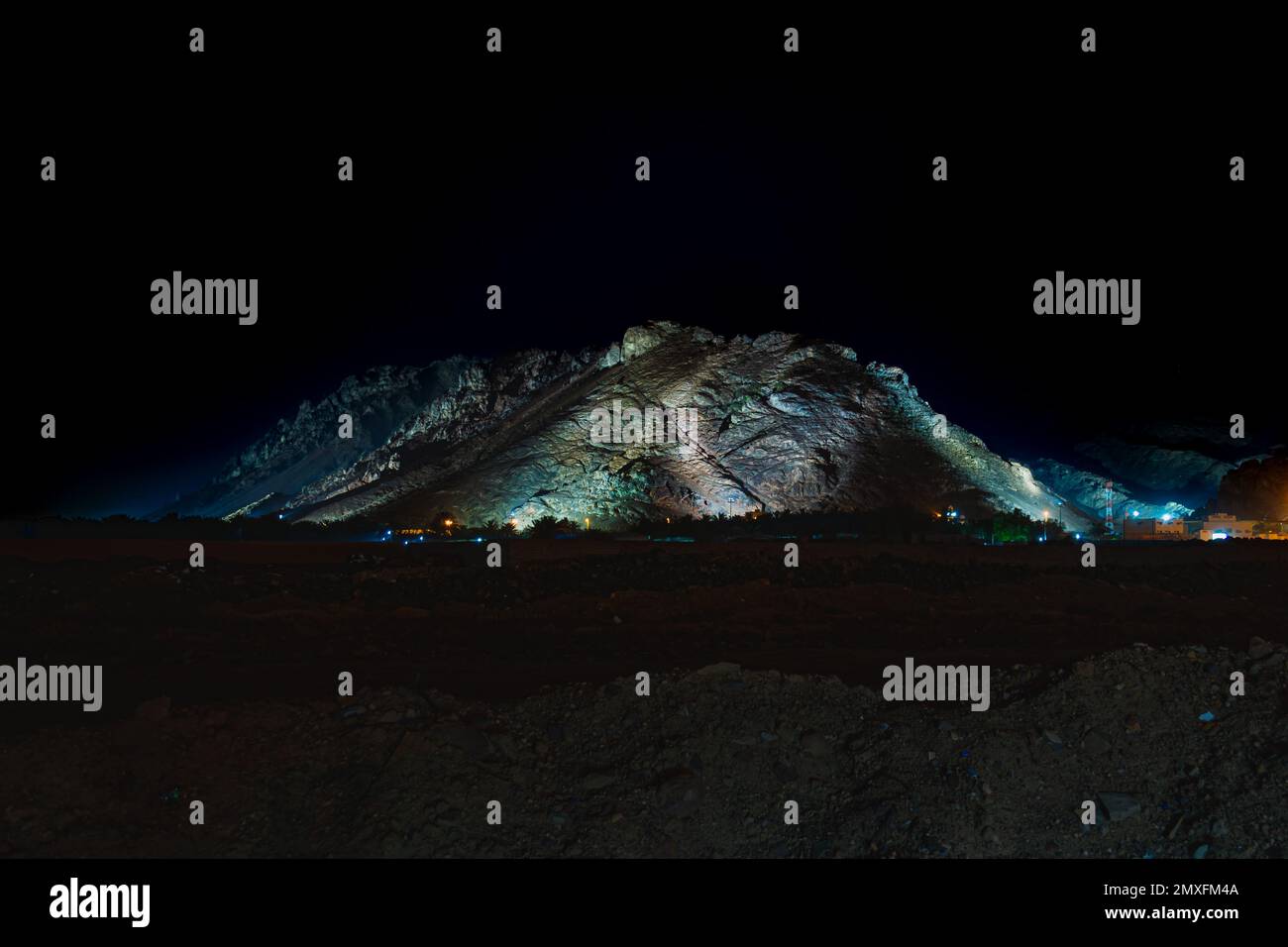 An aerial night view of the Ohod Mountain Stock Photo - Alamy