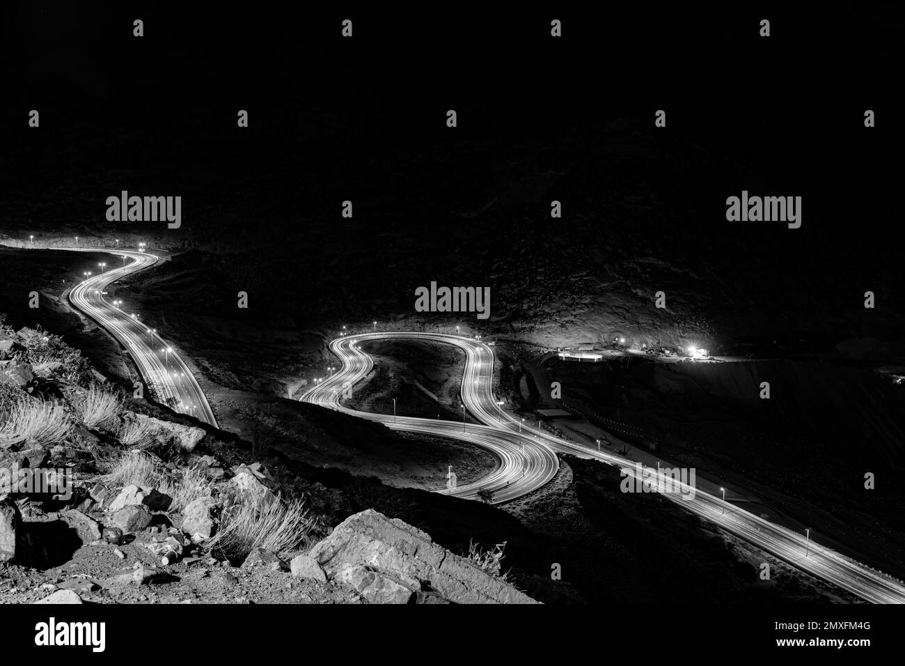 Taif road night view Black and White Stock Photos & Images - Alamy