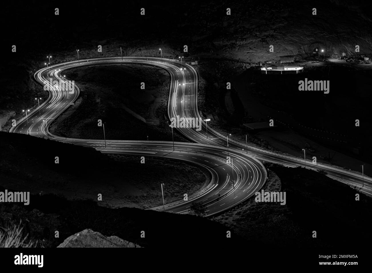 An aerial greyscale night view of the Al-Hada Road Taif Stock Photo - Alamy