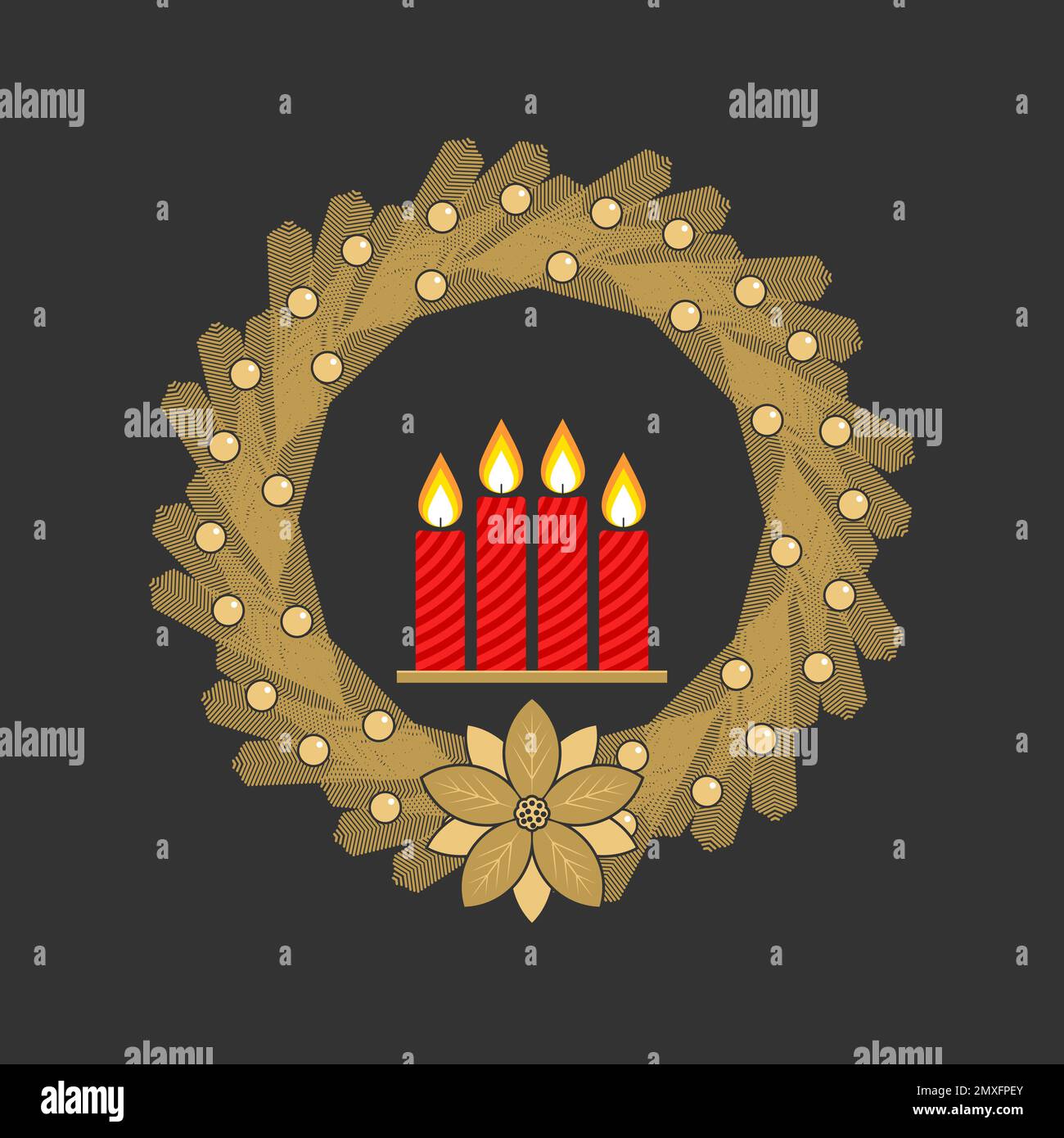 Christmas vector illustration. Four Advent candles lit in anticipation ...