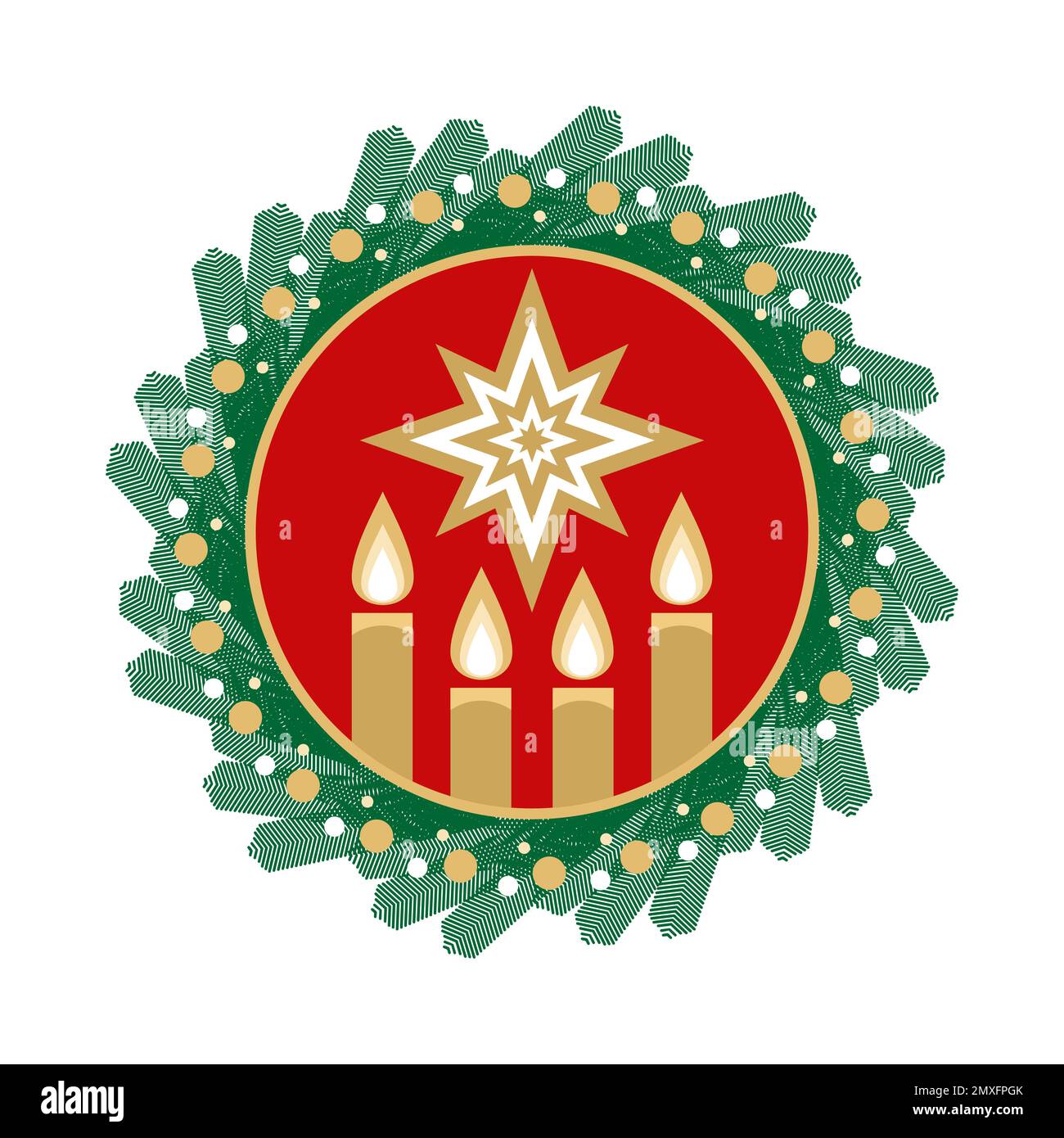 Christmas vector illustration. Four Advent candles lit in anticipation ...