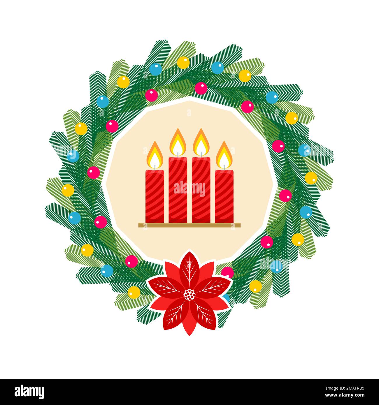 Christmas vector illustration. Four Advent candles lit in anticipation ...