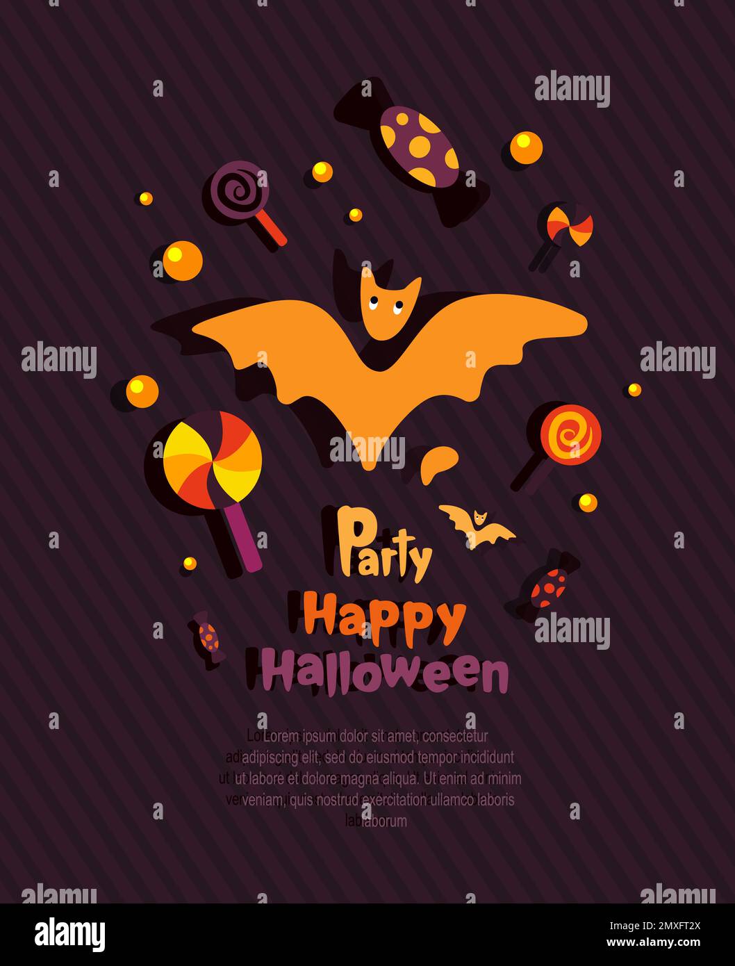 Happy Halloween Banner Party Invitation.Bright Greeting Card.Funny Bats ...