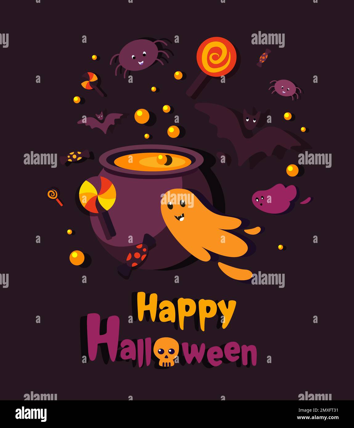 Happy Halloween Banner Party Invitation.Bright Greeting Card.Funny ...