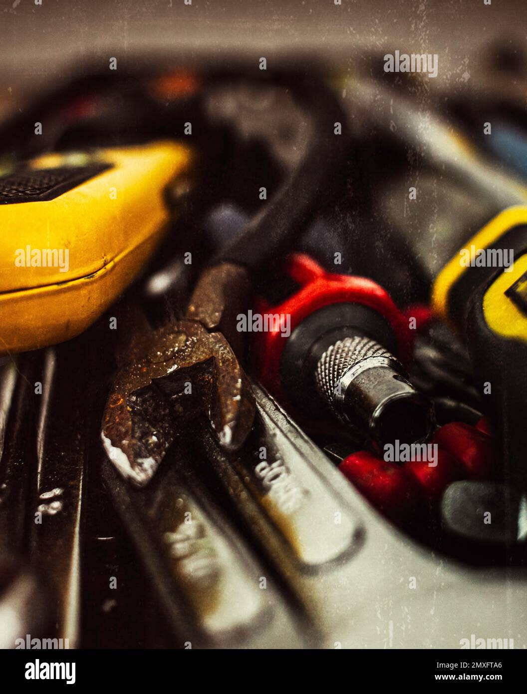 A closeup of a greasy and dirty construction tool kit Stock Photo - Alamy