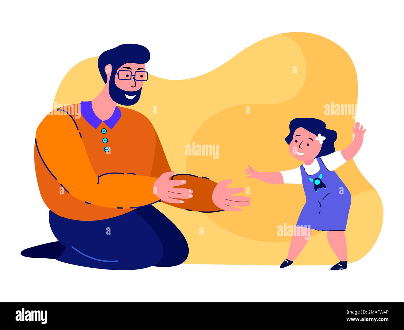 Happy Smiling Father on Decree.Laughing Daughter Toddle. Young Parent ...