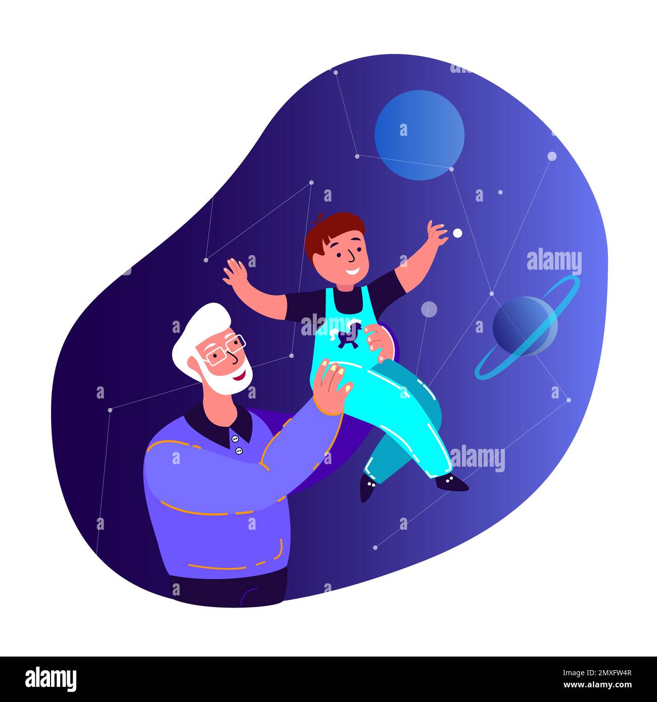 Old Retired Pesioner Grandfather Support Laughing Grandson,Play ...