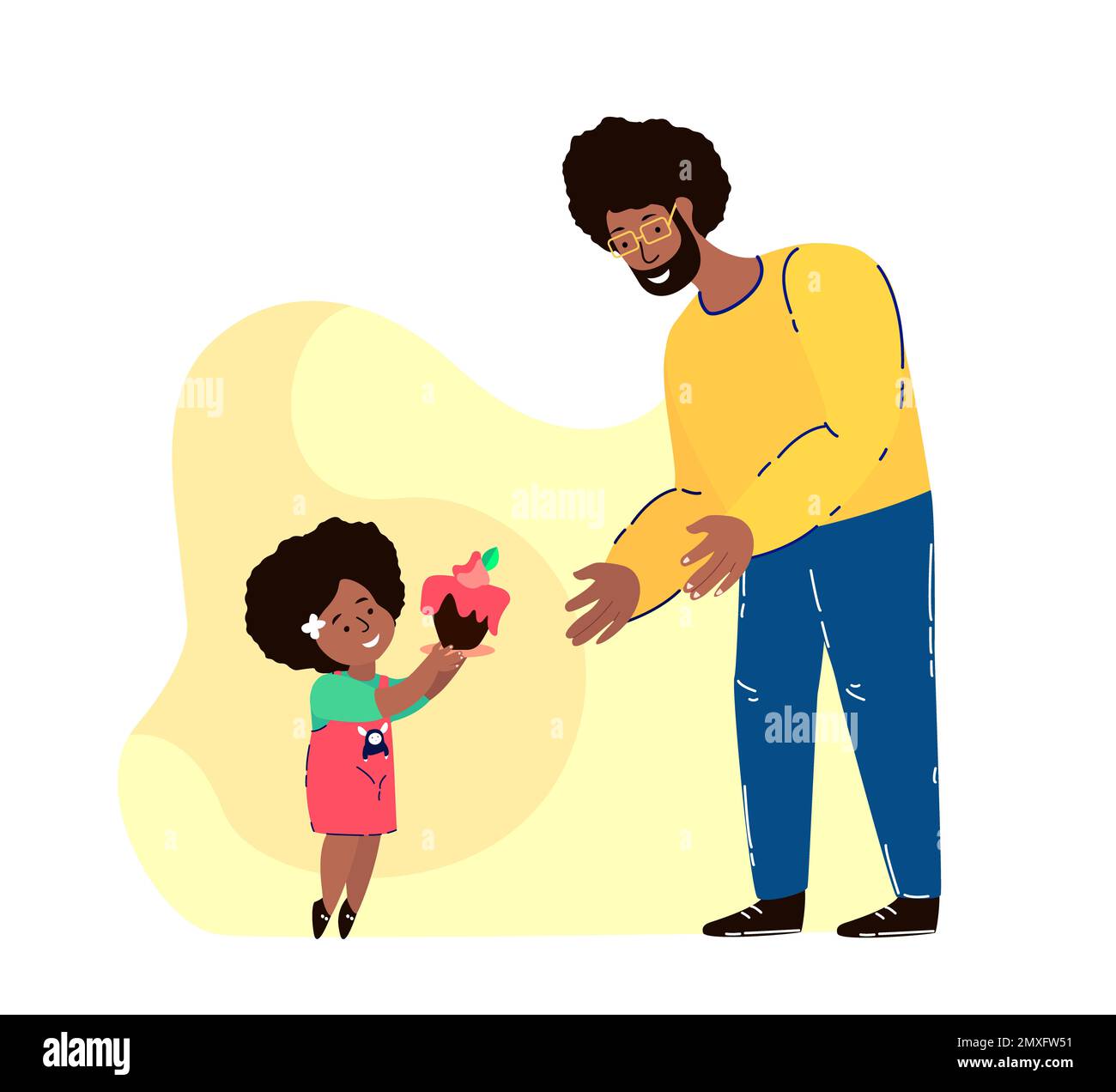 Little African Daughter Congratulating Dad, Present Cake to Father ...