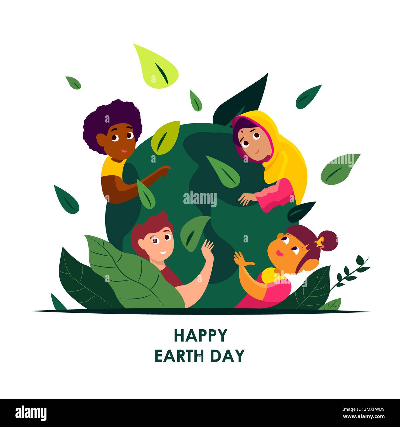 Earth Day International Holiday.Loving Different Nationalities Children ...