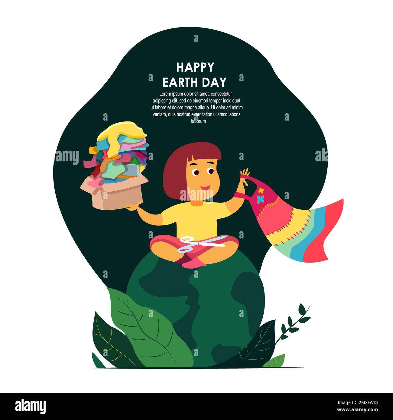 International Earth Day. Girl Hold Reused,Utilized Outworn Clothes ...