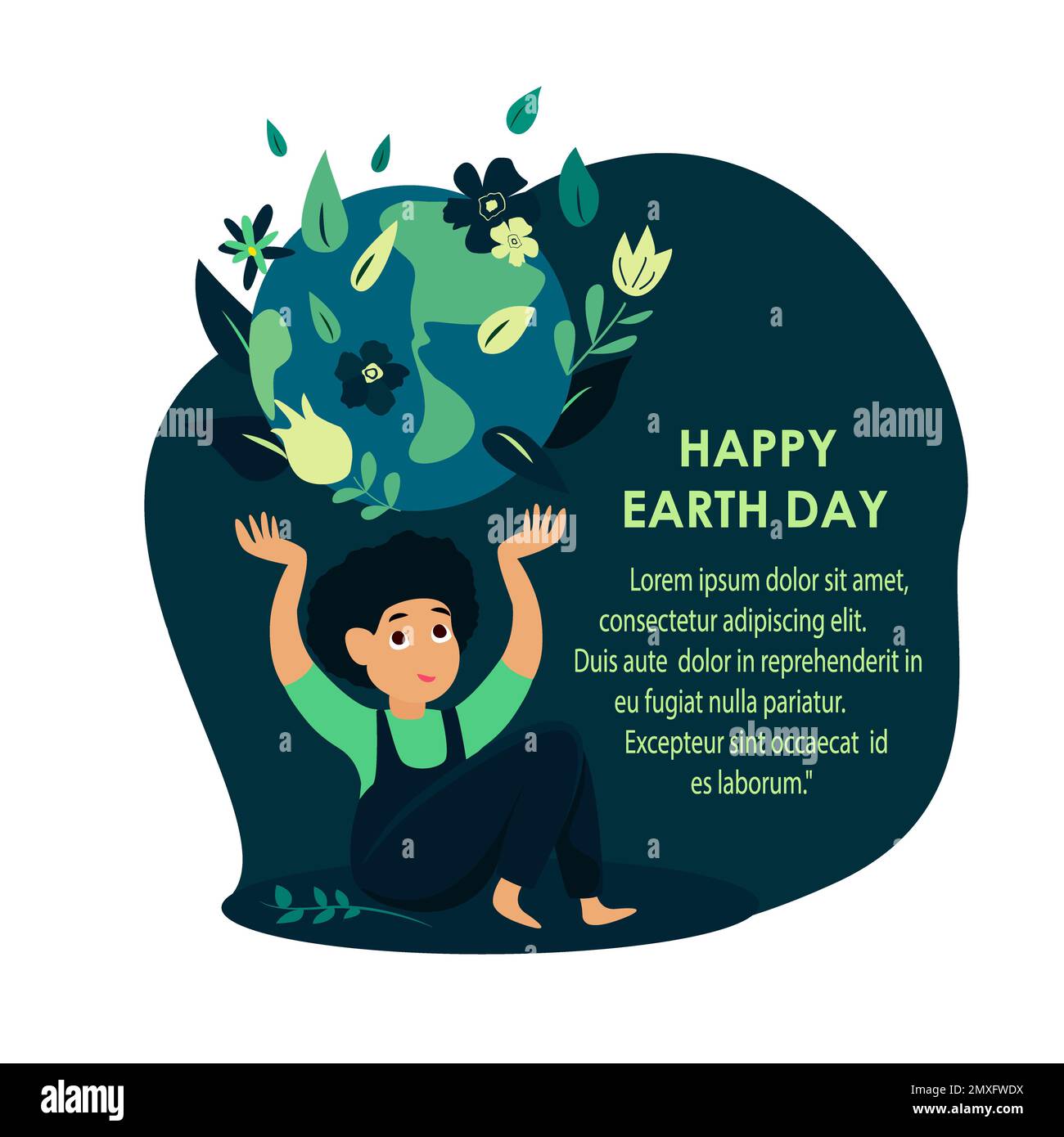 Happy Earth Day International Holiday.Smiling Boy Child Holding Planet ...