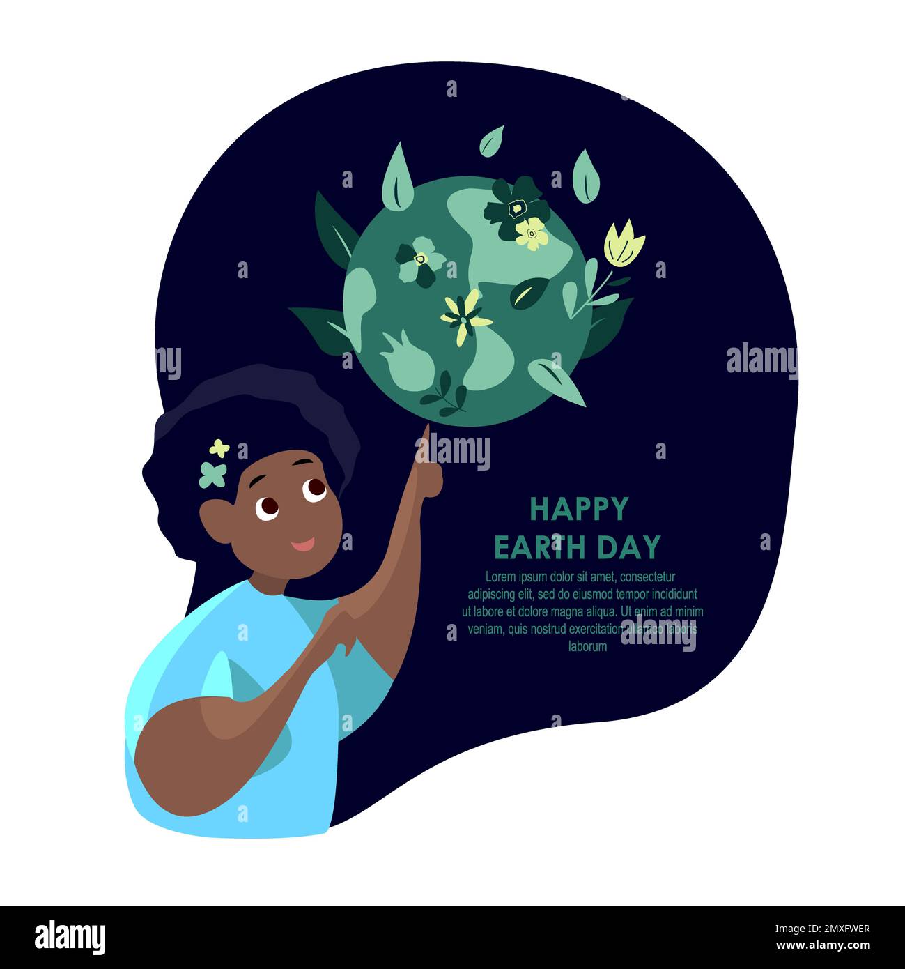 Earth Day International Holiday. African Dark Skin Child Touch Flowered ...