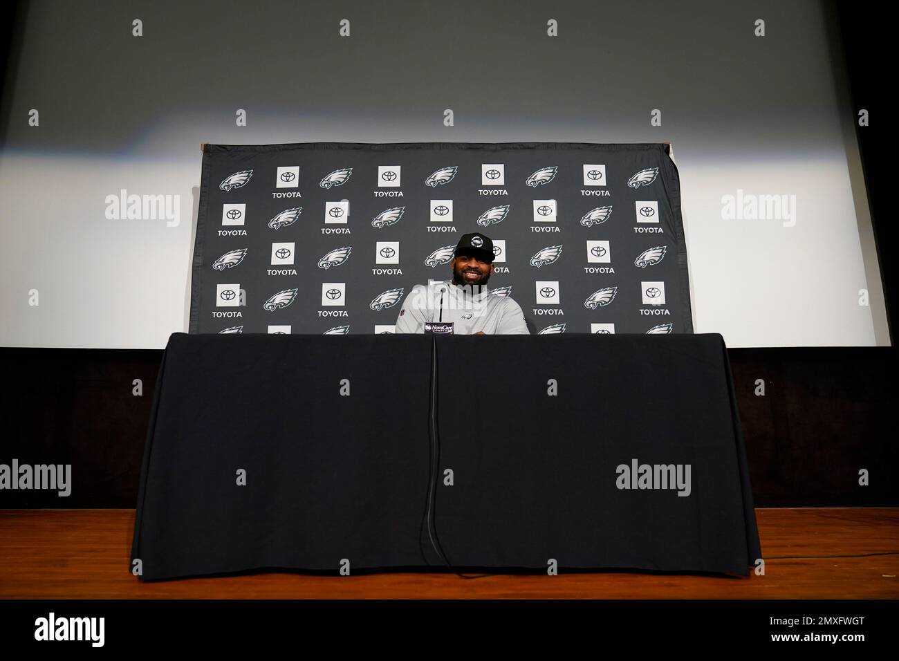 Philadelphia Eagles' Fletcher Cox speaks during a news conference at ...