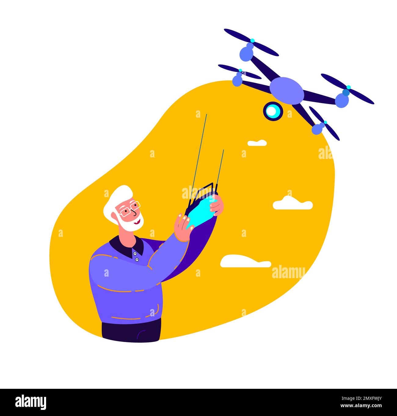 Retired Old Pensioner Man Flying Drone Equipment.Remotely Control ...