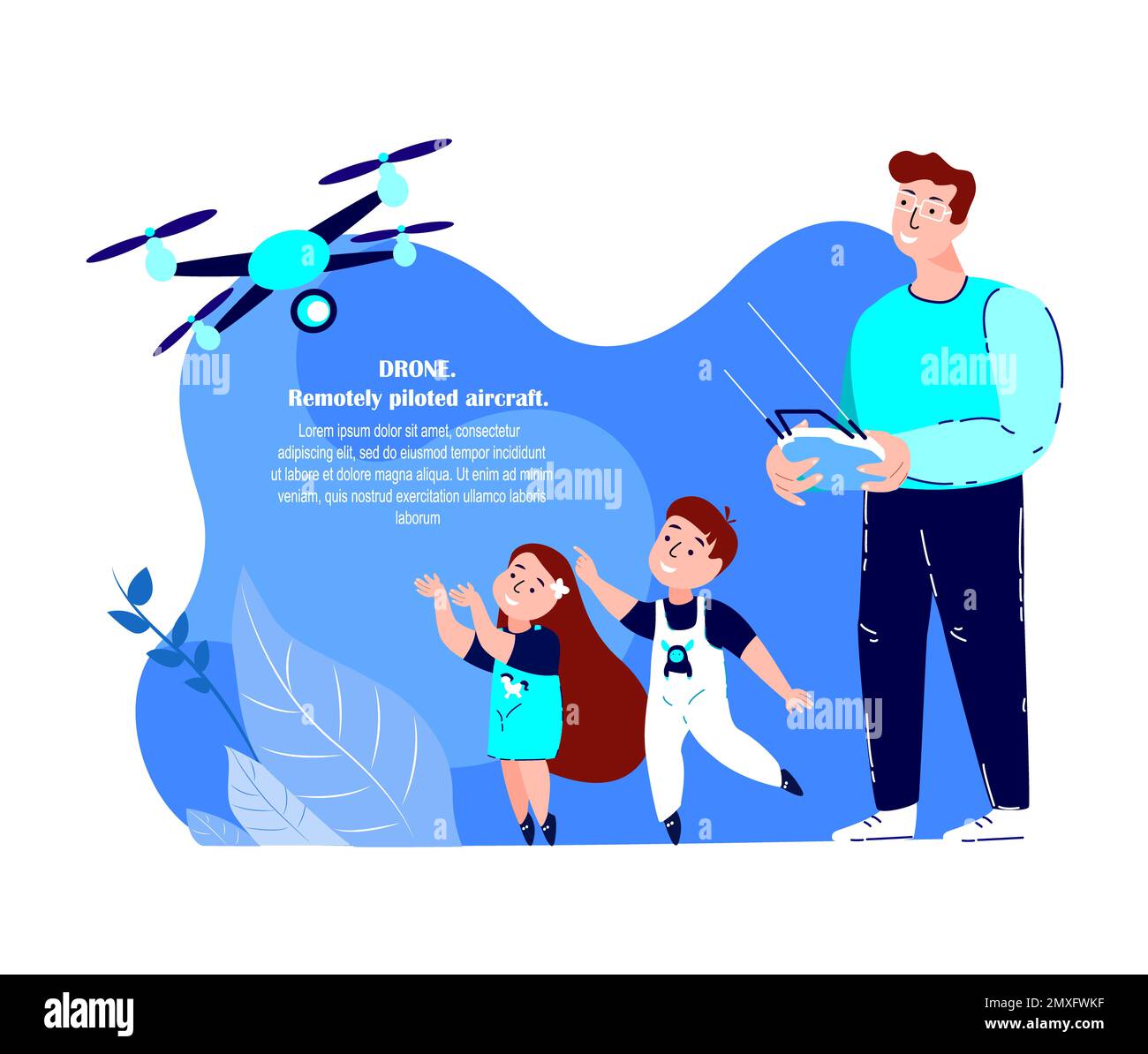 Happy Smiling Father,Children Kid Entertain Flying Drone.Fathers Day ...