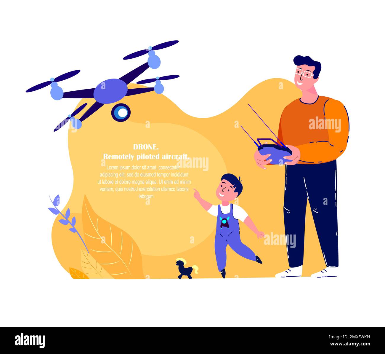 Happy Smiling Father,Son Flying Drone.Fathers Day. Young Parent,Baby ...