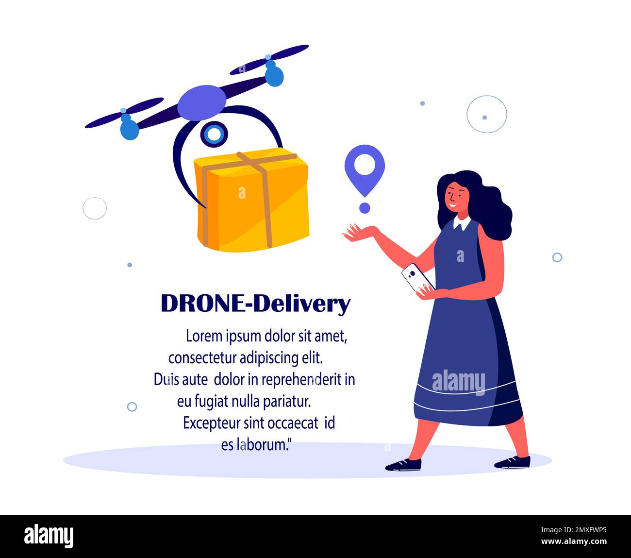 Drone Delivery. Young Smiling Happy Woman Receive Contactless Delivery ...
