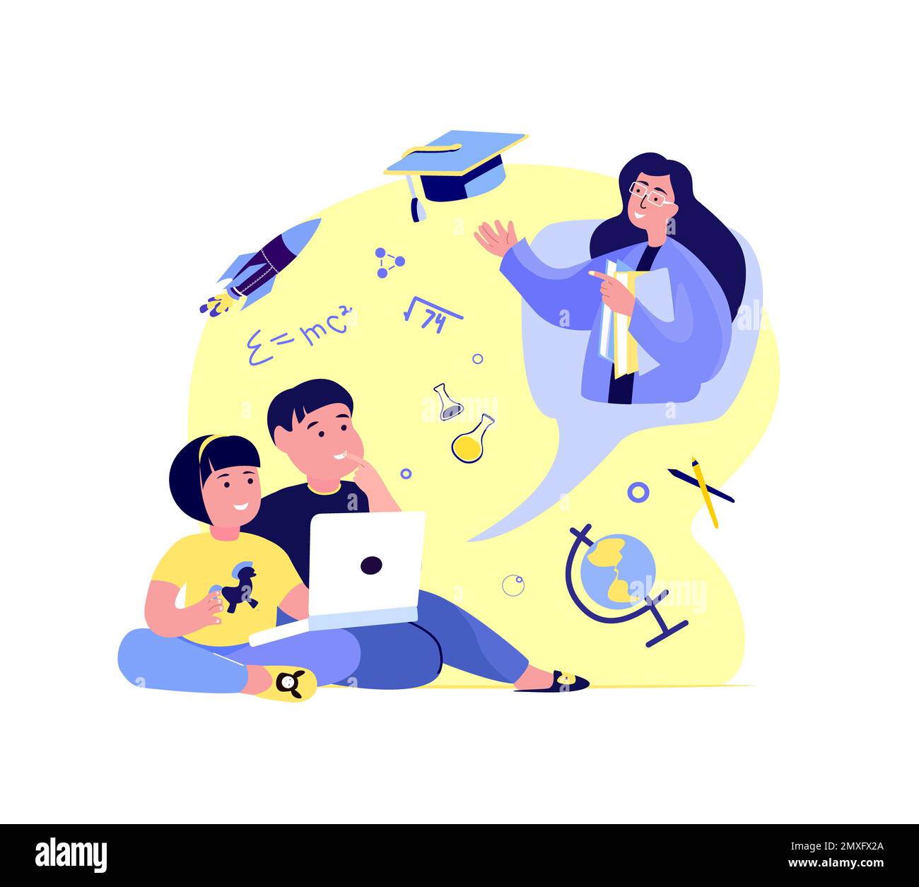 Remote Education.Online Digital Lesson Tutorial Education for Children ...