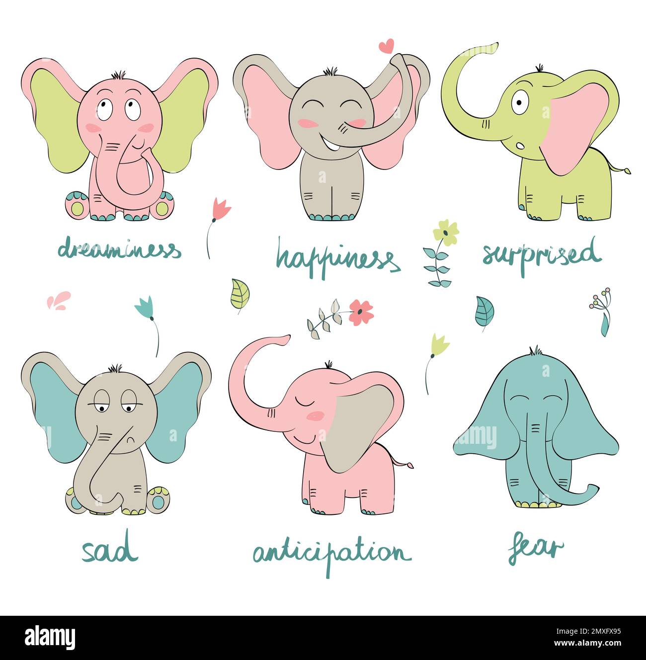 Cartoon illustration little elephant sitting hi-res stock photography ...