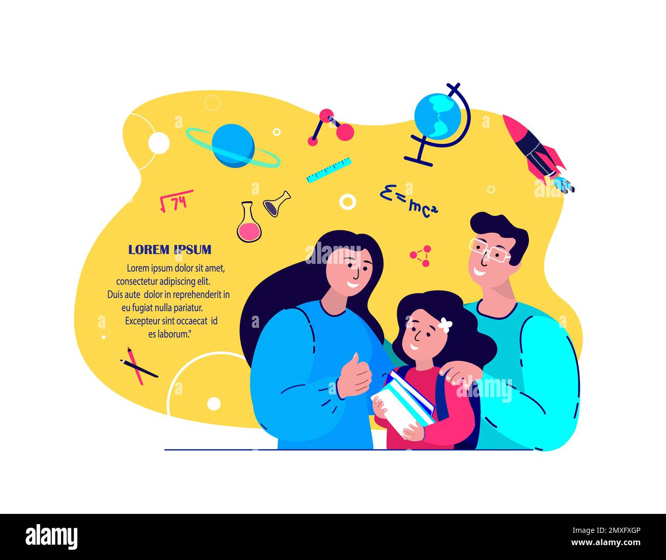 Happy Family Together Prepare Schoolgirl for School.Children Education ...